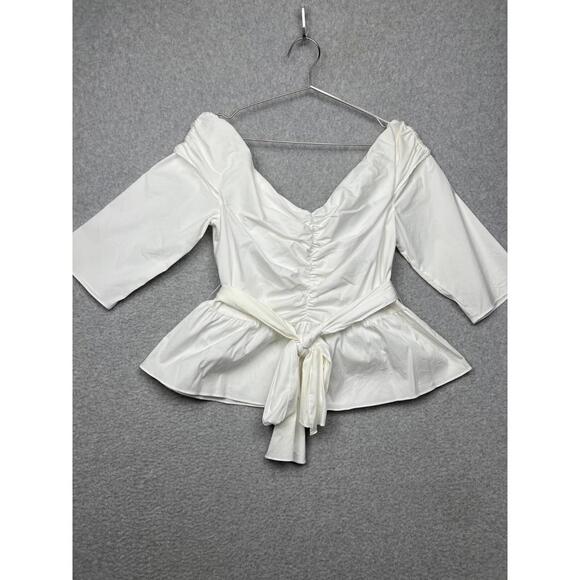 Zara | Tops | Zara Womens Off Shoulder Puff Sleeve Blouse Xl Preppy ...